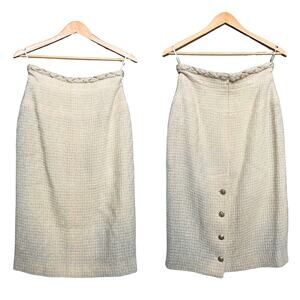 CHANEL | Skirts | Chanel 7a Skirt Fr 40 Cream Wool Tweed Gold Chain ...